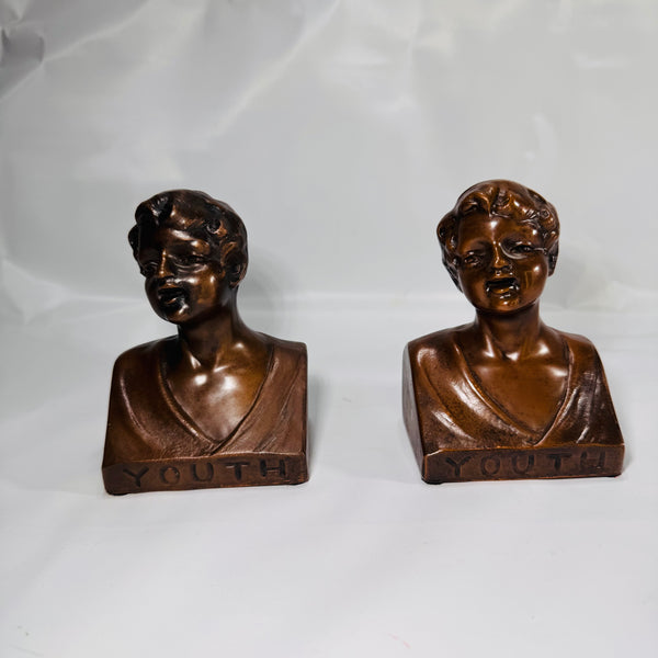 1930 Weidlich Brothers “Youth” Bookends Bronze Patina Sculptural Pair ...