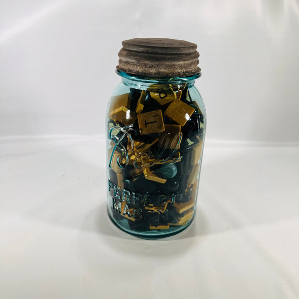 Blue Ball Quart Jar Zink Lid with Scrabble Tiles Marbles Vintage Decor ...