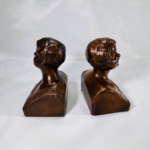 1930 Weidlich Brothers “Youth” Bookends Bronze Patina Sculptural Pair ...