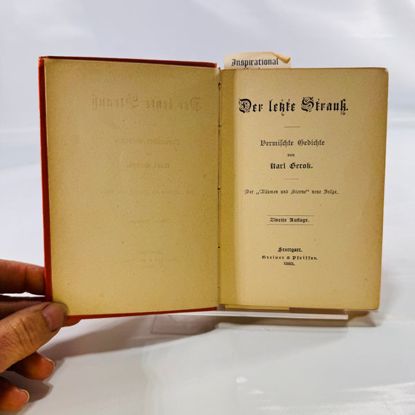 Antique German Poetry Book “Der letzte Strauß” by Karl Gerok – 1885 ...