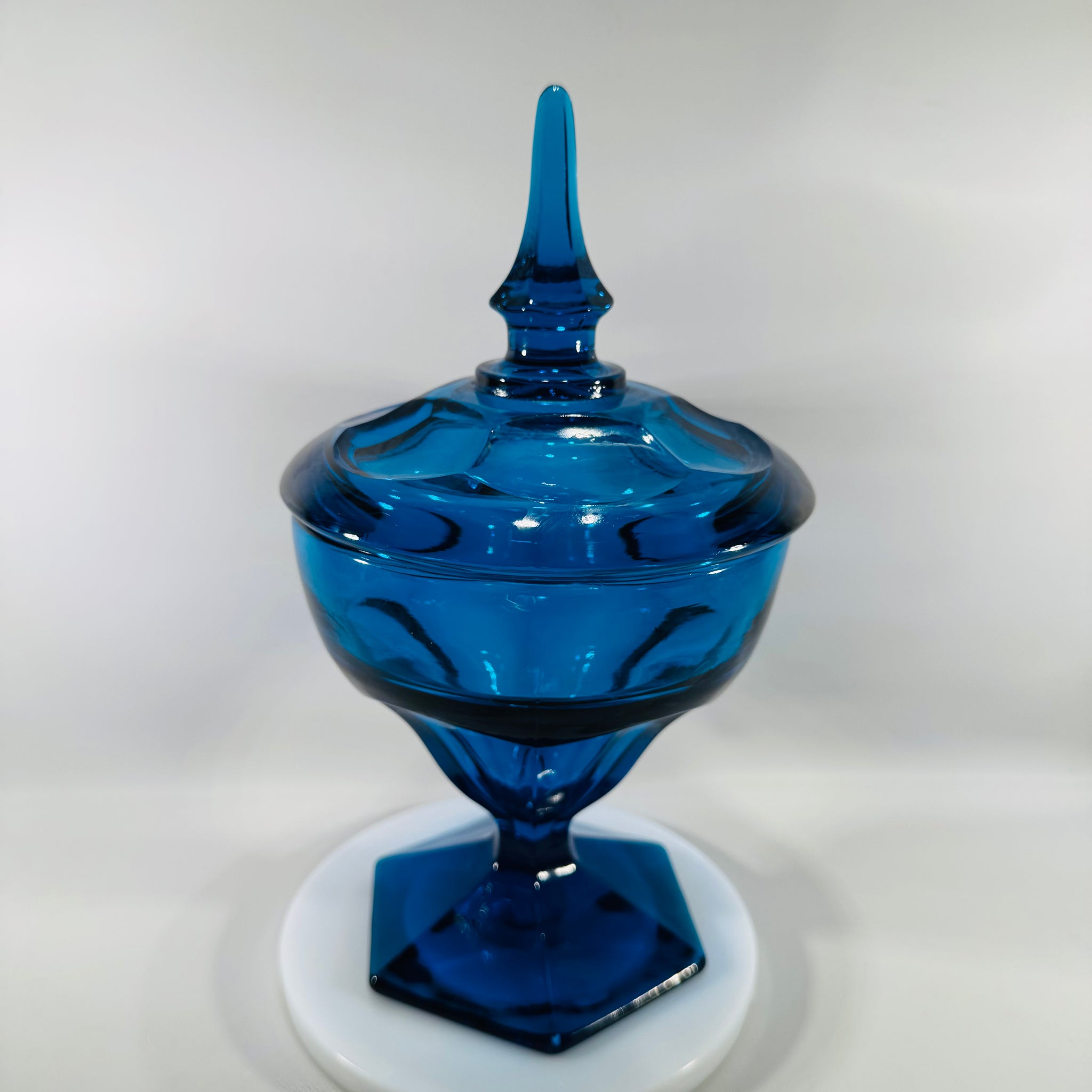 Viking Bluenique Epic Blue Candy Dish with Lid | Mid Century Glass ...