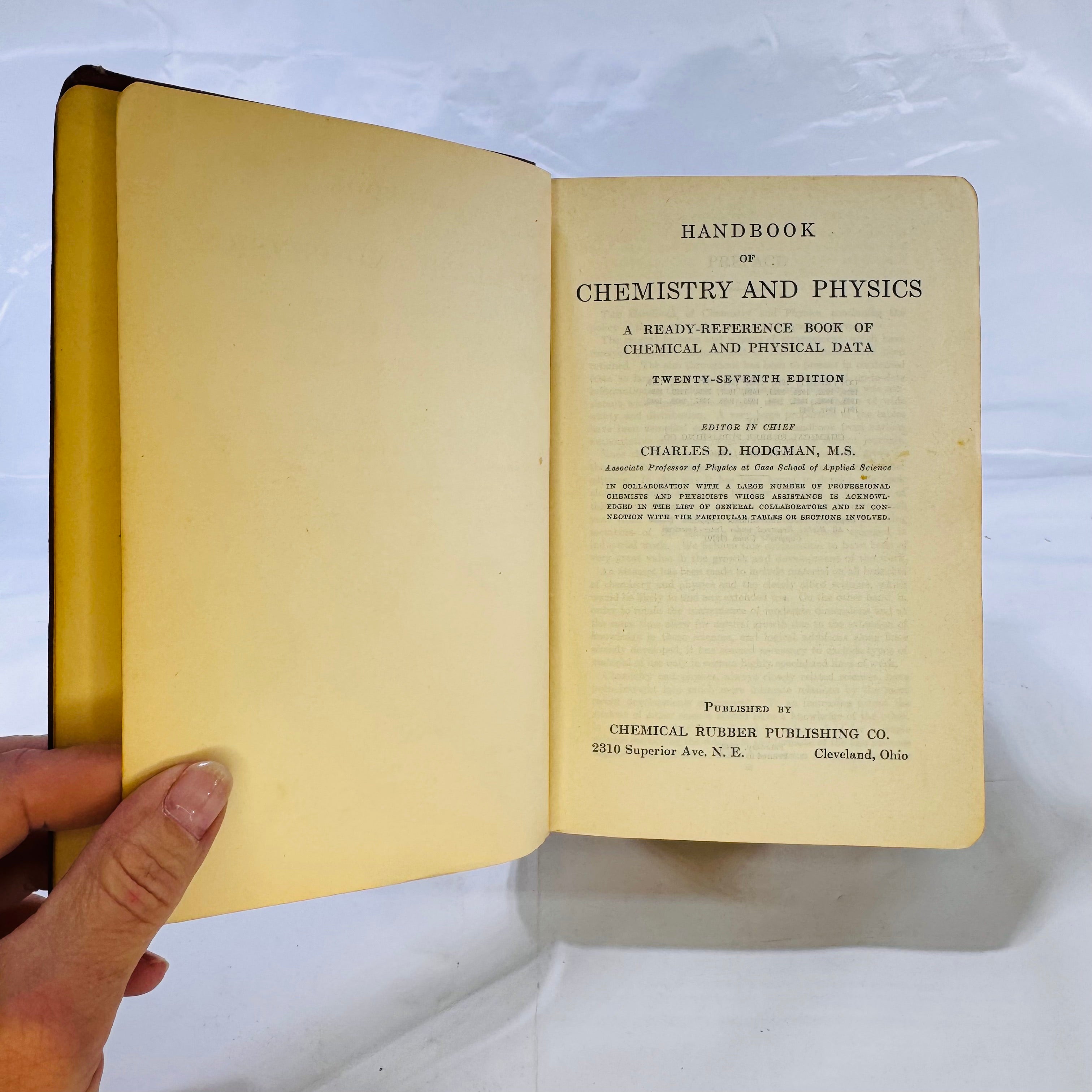 1943 Handbook of Chemistry and Physics, Edited by Charles Hodgman ...