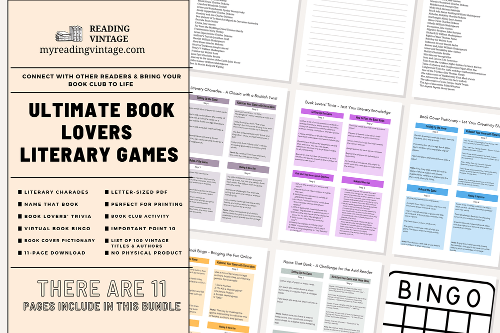 Bookish Digital Downloads - Reading Vintage