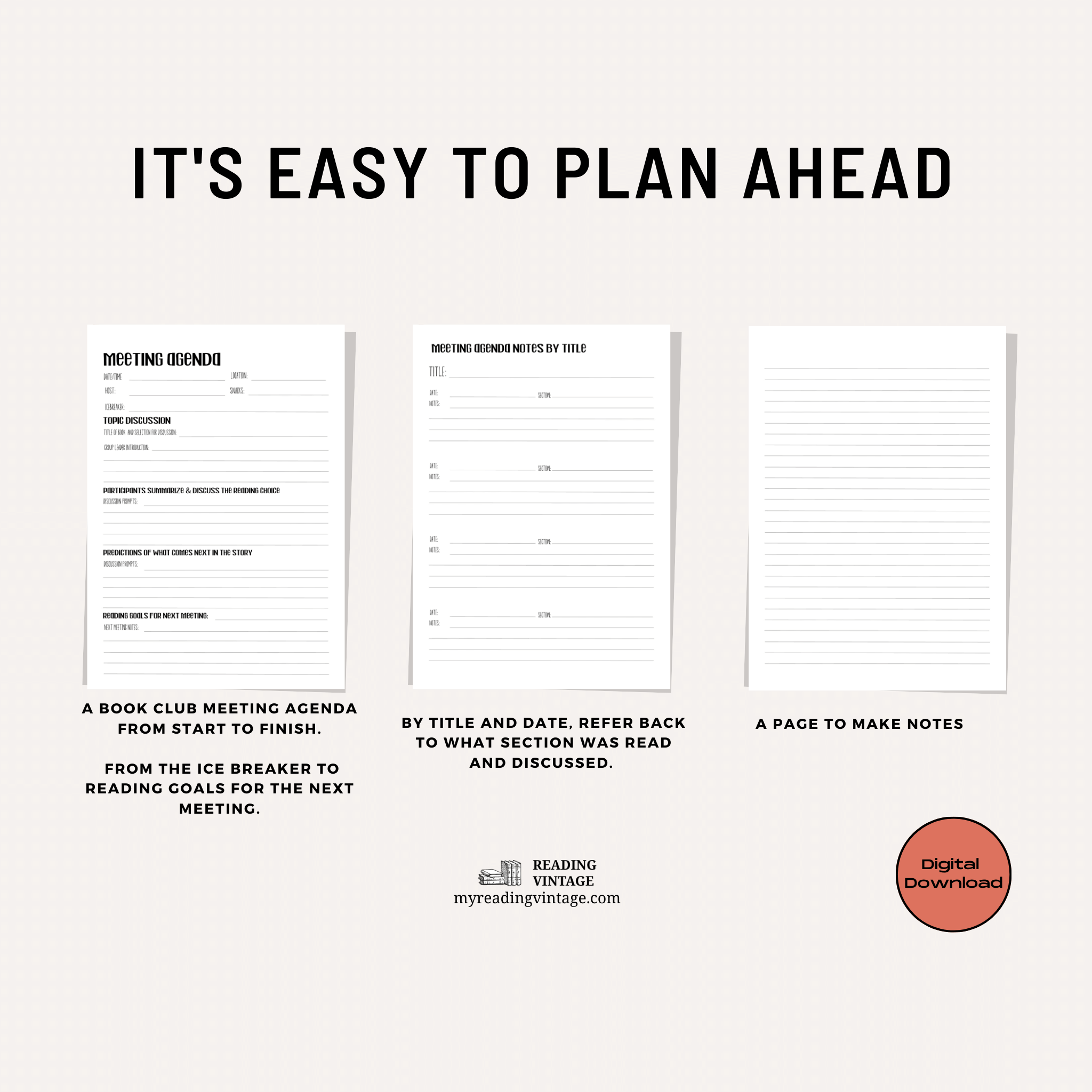 Book Club Meeting Agenda – Reading Vintage | Printable PDF