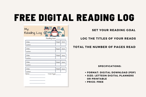 FREE Digital Reading Log Printable Page PDF Letter Size - Reading Vintage