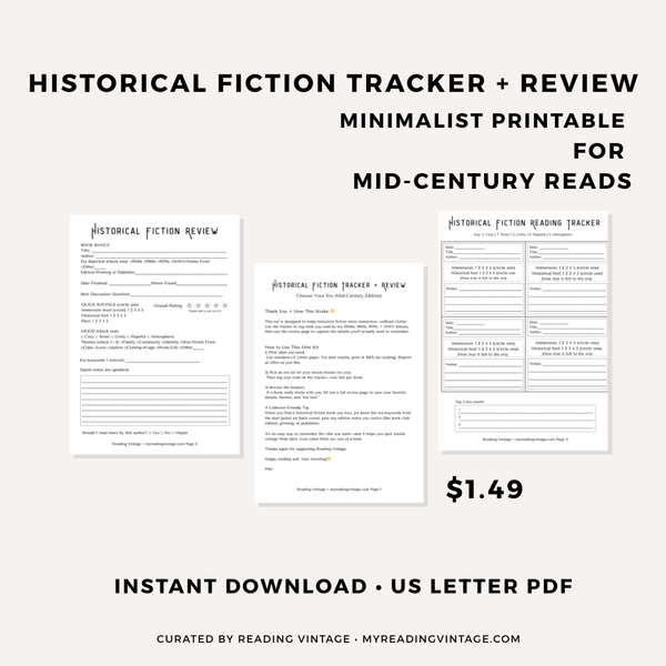 Historical Fiction Tracker + Review Printable (Mid-Century Choose Your ...