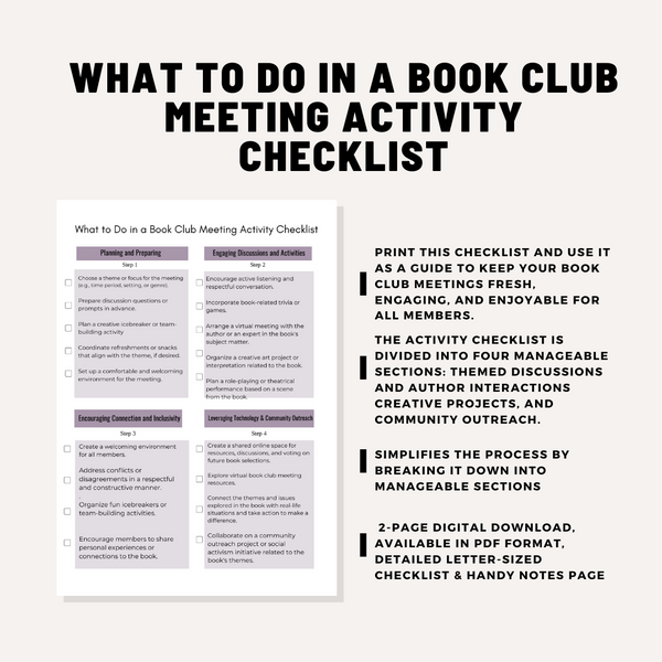 What to Do in A Book Club Meeting Checklist Digital Download PDF ...