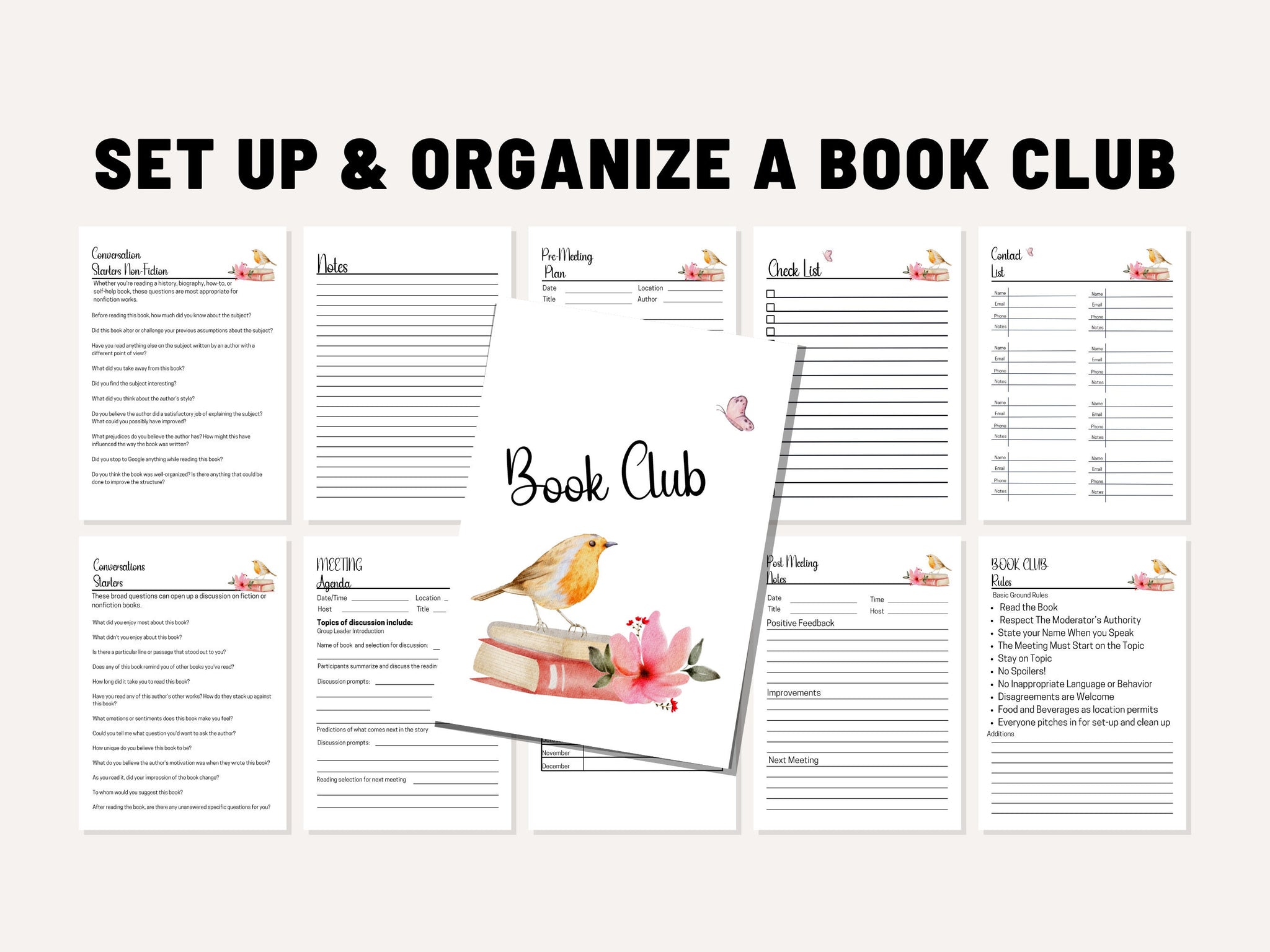 Book Club Planner System – Reading Vintage | Digital Download
