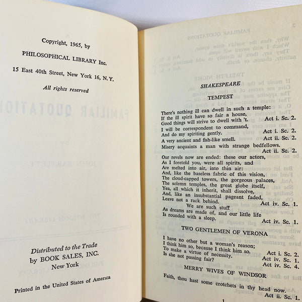Familiar Quotations by John Bartlett 1965 Vintage Book - Reading Vintage