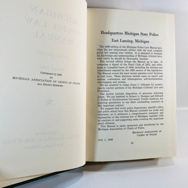 Michigan Police Law Manual Third Edition 1966 - Reading Vintage